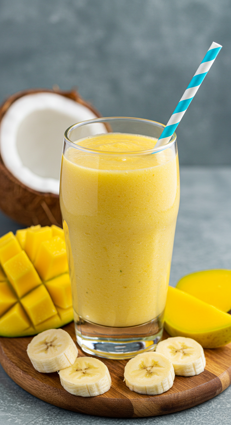 Smoothie Banana Mango with Coconut Water- Easy Food Guide