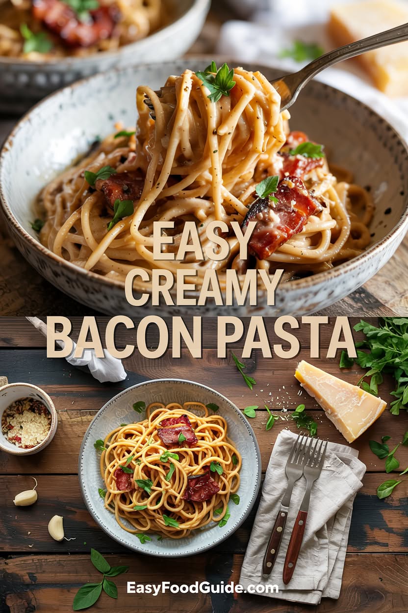 Creamy Bacon Pasta with Crushed Garlic - Easy Food Guide