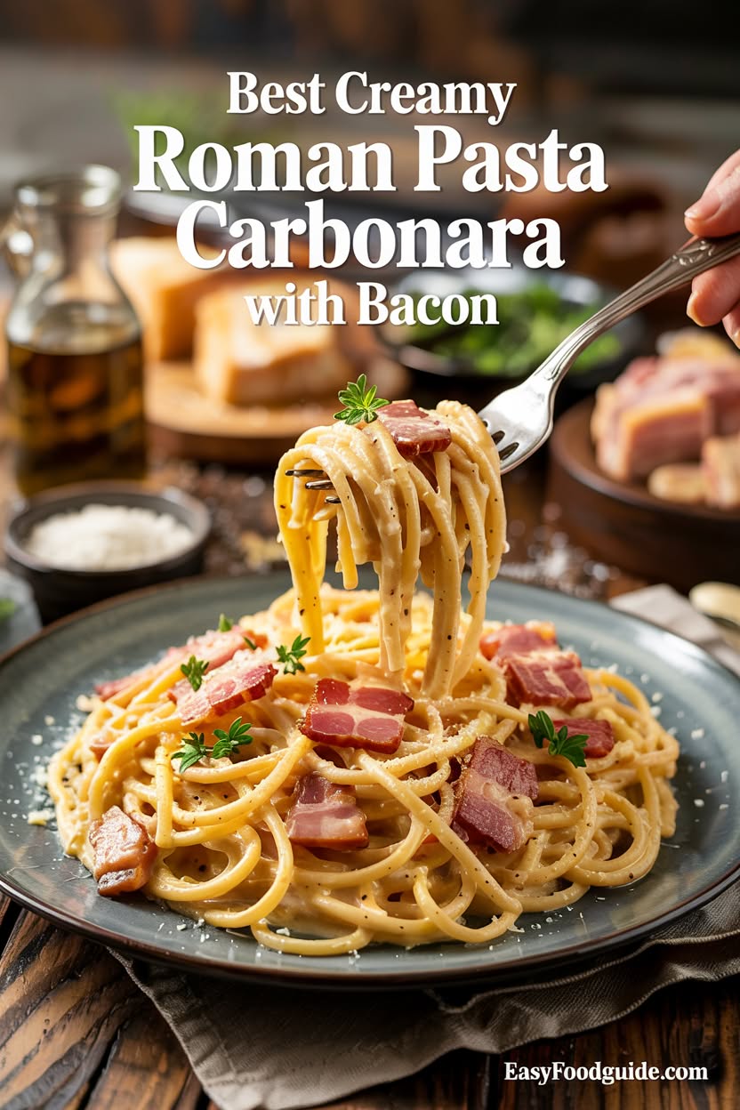 Creamy Roman Pasta Carbonara with Bacon - Easy Food Guide