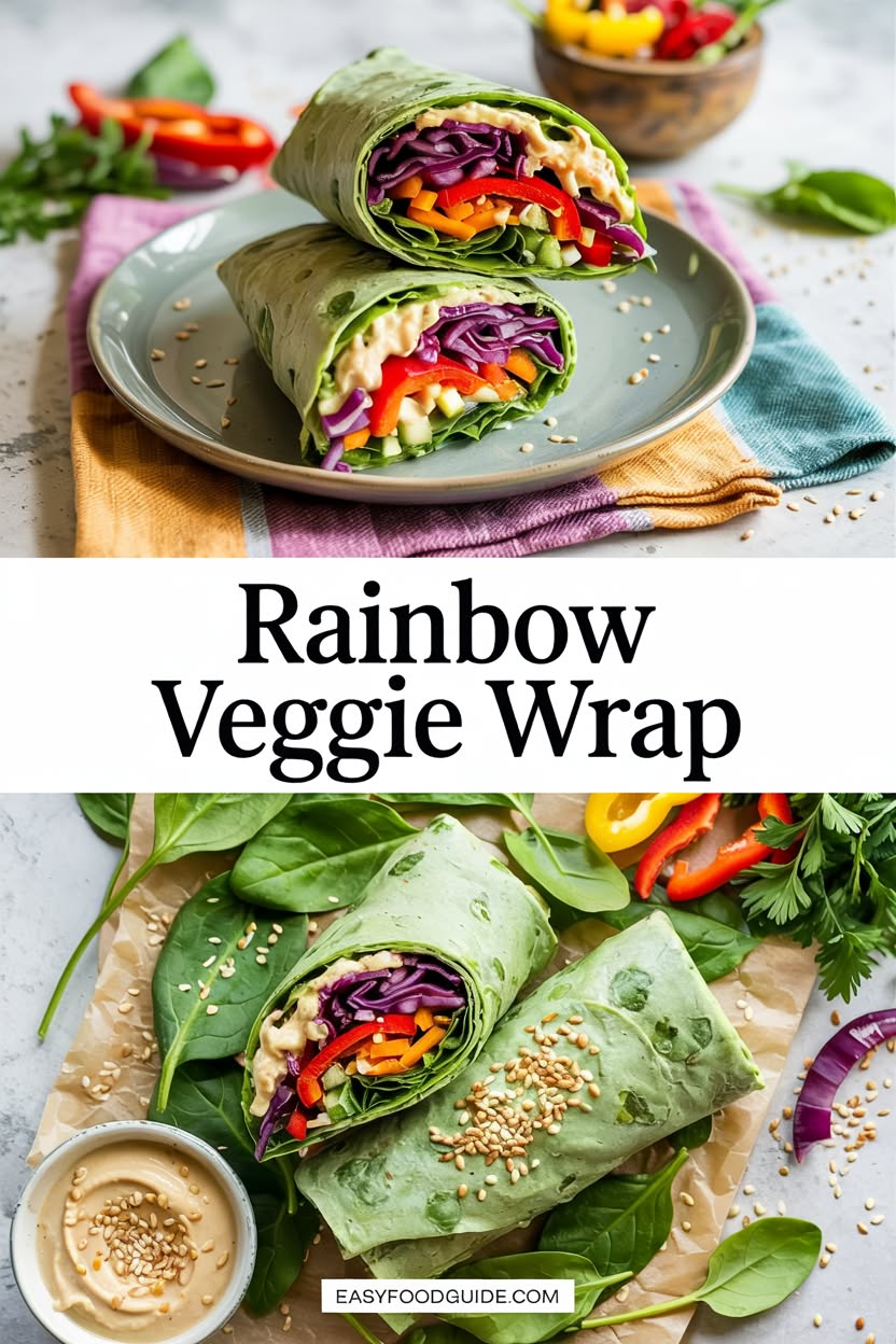 Colorful Rainbow Veggie Wrap with Hummus - Easy Food Guide